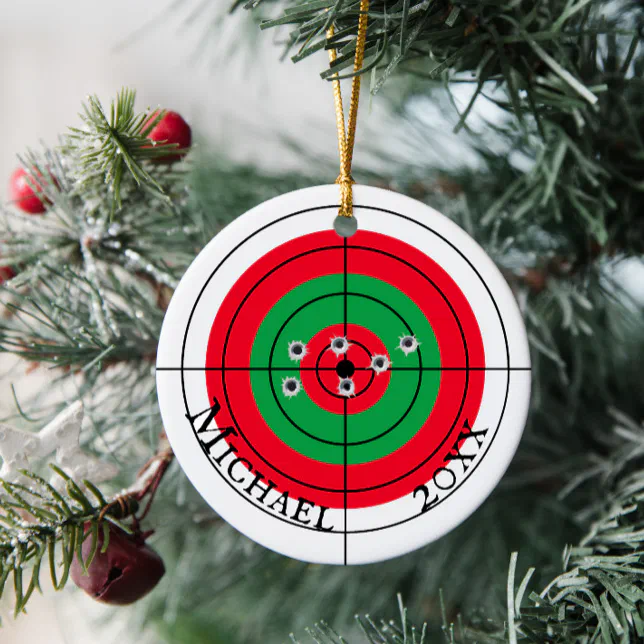 Holiday Shooting Target Gun Shooter Personalized Ceramic Ornament | Zazzle