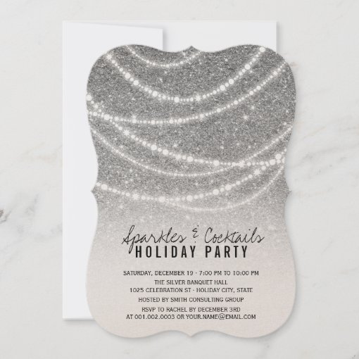 Holiday Silver Glitter Sparkles And Cocktail Party Invitation | Zazzle