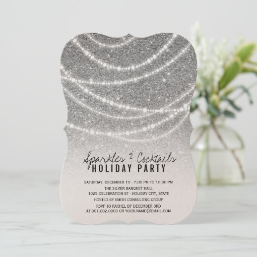 Holiday Silver Glitter Sparkles And Cocktail Party Invitation | Zazzle