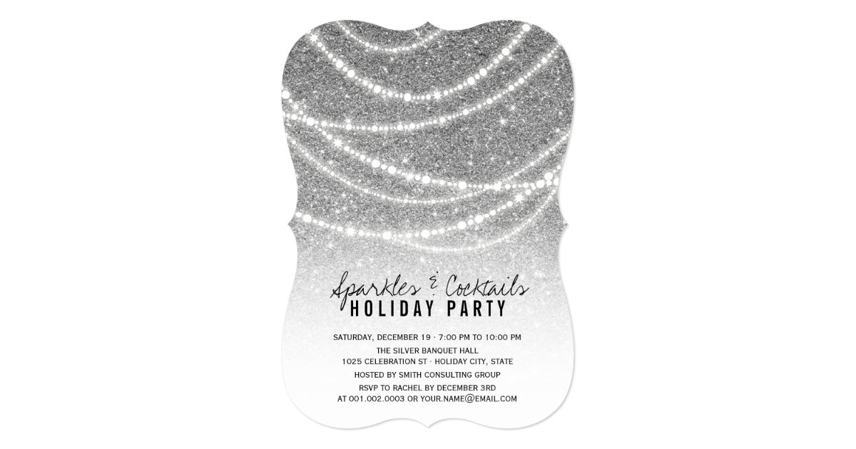 Holiday Silver Glitter Sparkles And Cocktail Party Invitation | Zazzle.com