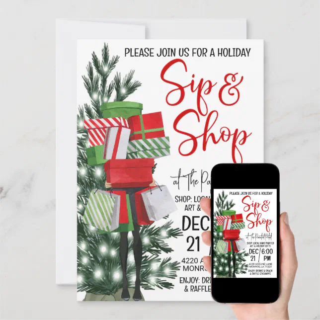 Holiday Sip and Shop Invitation | Zazzle