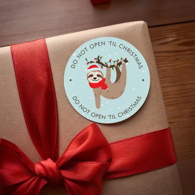 Holiday Sloth - Add Your Own Text Christmas Classic Round Sticker | Zazzle