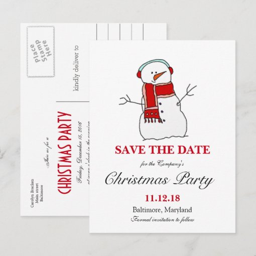 Holiday Snowman | Christmas Party Save The Date Announcement Postcard ...