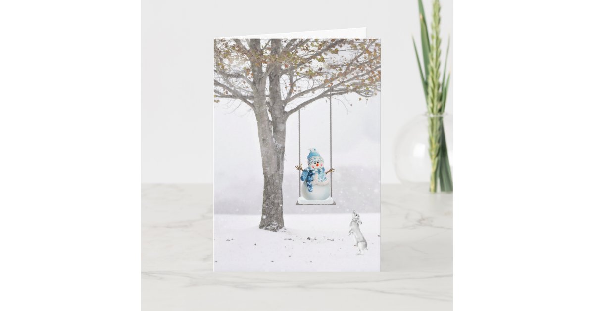 Holiday Snowman On Winter Swing Card | Zazzle