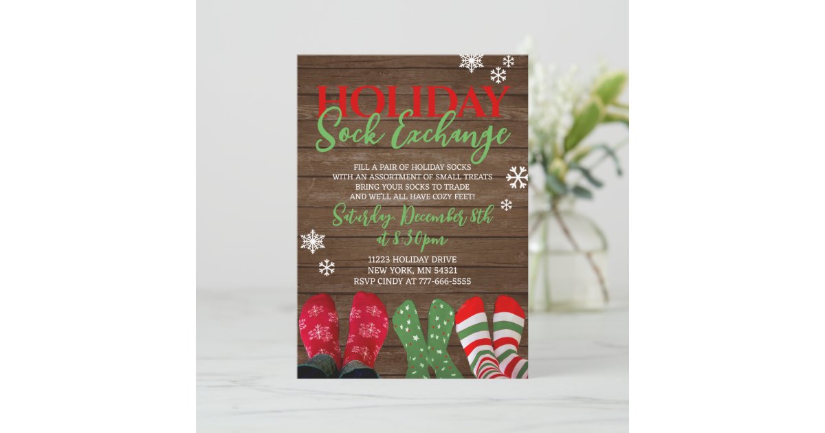 Holiday Sock Exchange Christmas Party Invitation | Zazzle