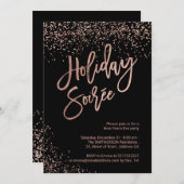 Holiday Soirée script rose gold black New Year Invitation | Zazzle