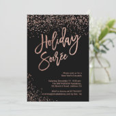 Holiday Soirée script rose gold black New Year Invitation | Zazzle