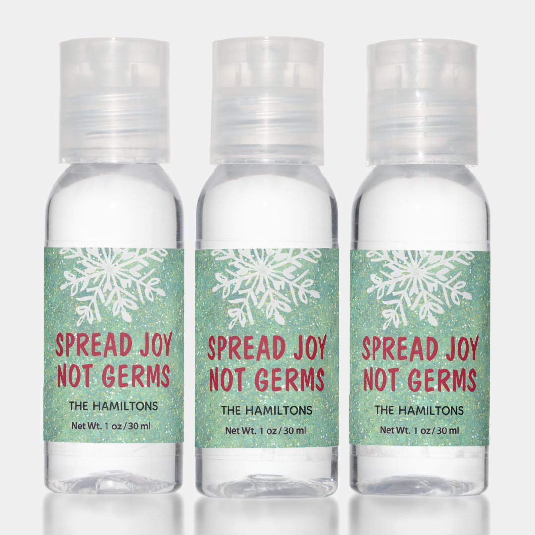 Holiday "Spread Joy Not Germs" Custom Hand Sanitizer | Zazzle