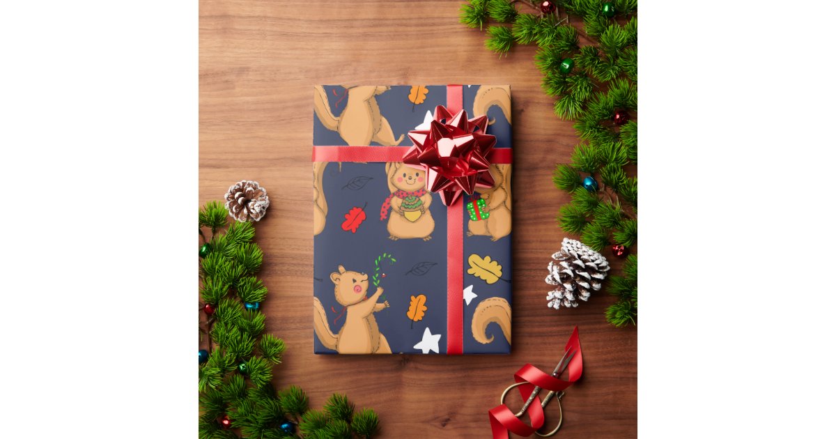 Holiday Squirrel Pattern Wrapping Paper | Zazzle