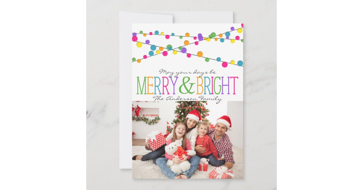 Holiday String Lights Merry Bright Christmas Card | Zazzle