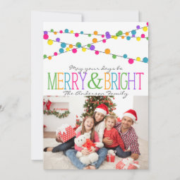 Holiday String Lights Merry Bright Christmas Card | Zazzle