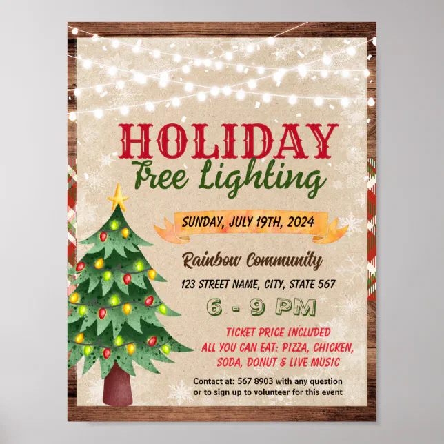 Holiday Tree Lighting school event template Poster | Zazzle