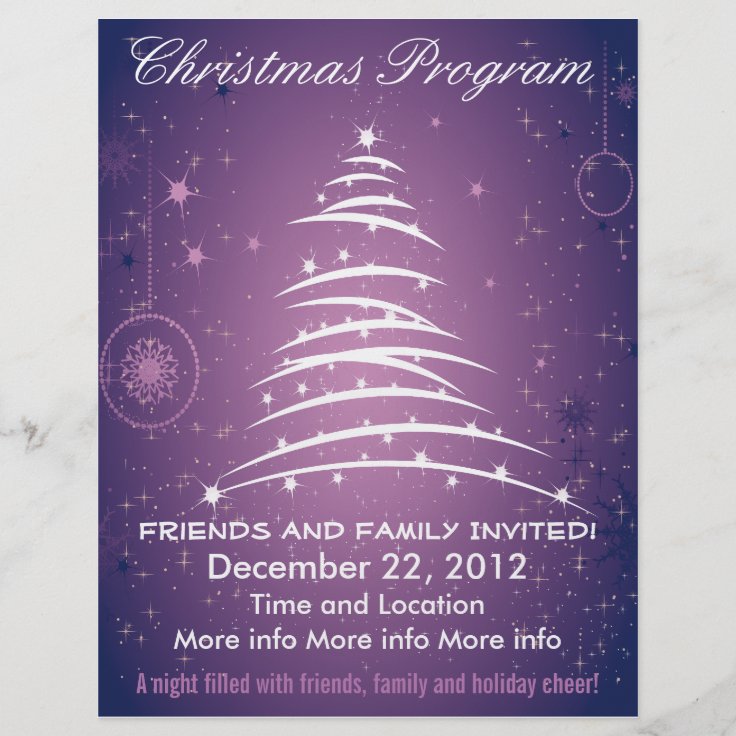 Holiday Tree Purple Christmas Program Flyer | Zazzle