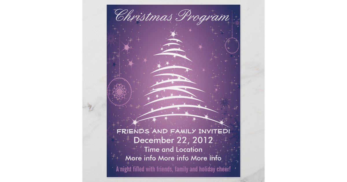 Holiday Tree Purple Christmas Program Flyer | Zazzle