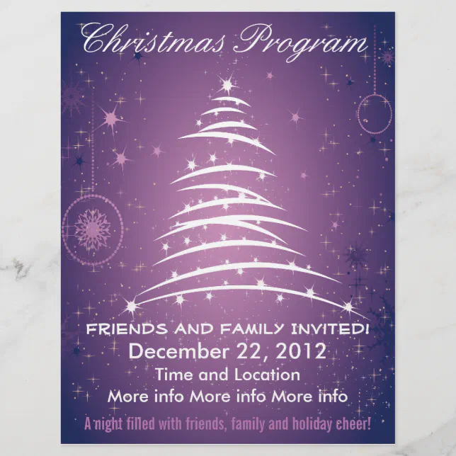 Holiday Tree Purple Christmas Program Flyer | Zazzle