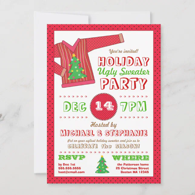 Holiday Ugly Sweater Christmas Party Invitation | Zazzle