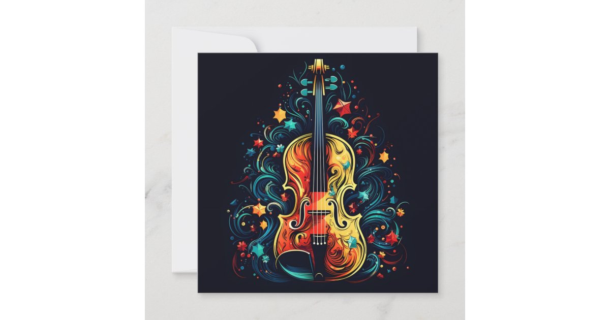 Holiday violin Christmas tree greeting card | Zazzle