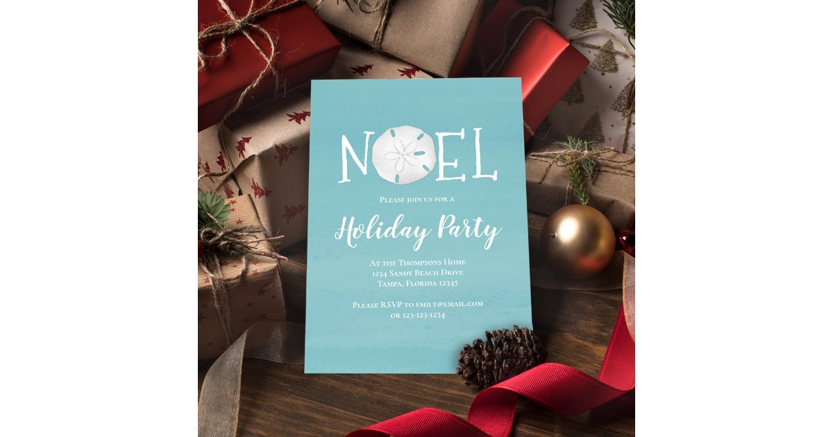 Holiday Watercolor Turquoise Beach Sand Dollar Invitation | Zazzle