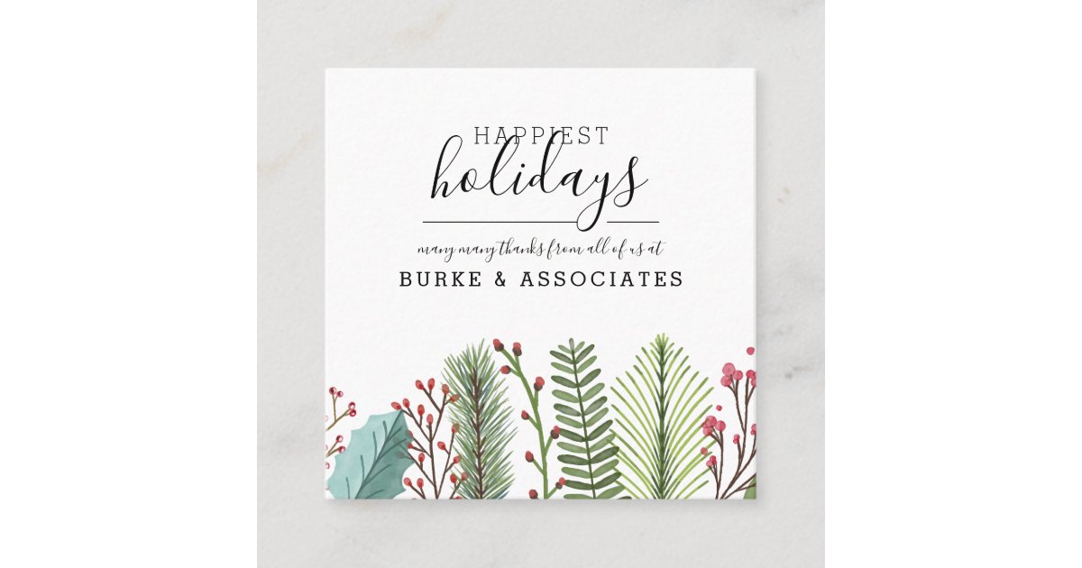 Holiday Winter Greenery Personalized Square Business Card | Zazzle
