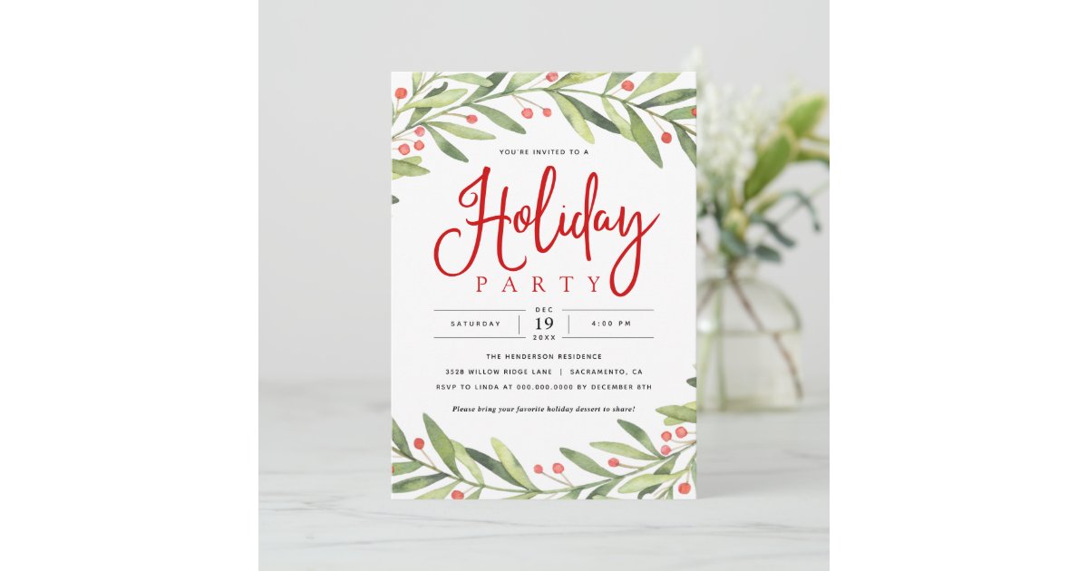 Holiday Wreath Christmas Party Invitation | Zazzle