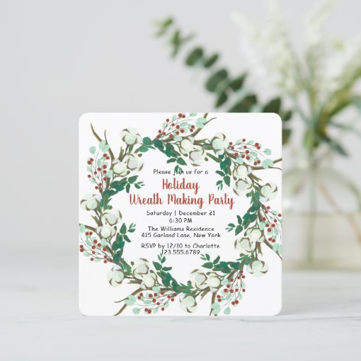 Holiday Wreath Making Party Christmas Invitations | Zazzle