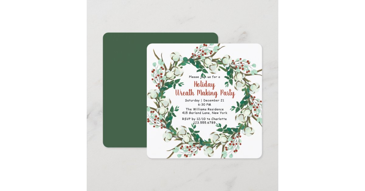 Holiday Wreath Making Party Christmas Invitations | Zazzle