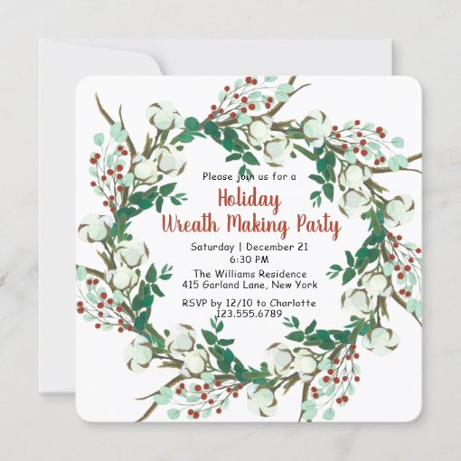 Holiday Wreath Making Party Christmas Invitations | Zazzle