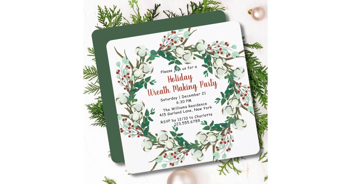 Holiday Wreath Making Party Christmas Invitations | Zazzle
