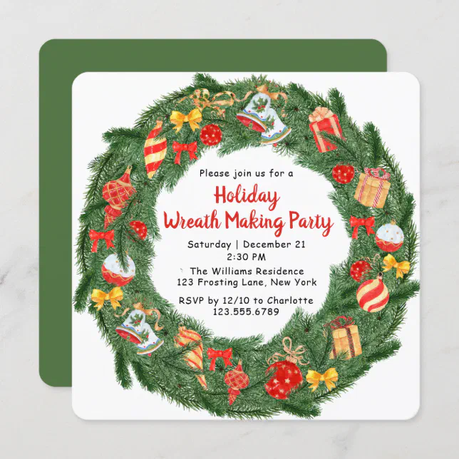 Holiday Wreath Making Party Christmas Invitations | Zazzle