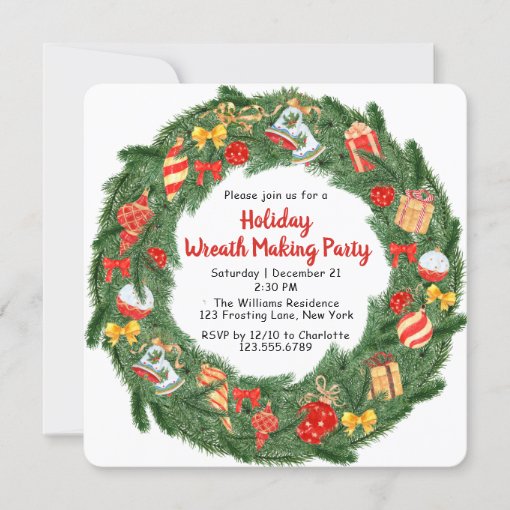 Holiday Wreath Making Party Christmas Invitations | Zazzle