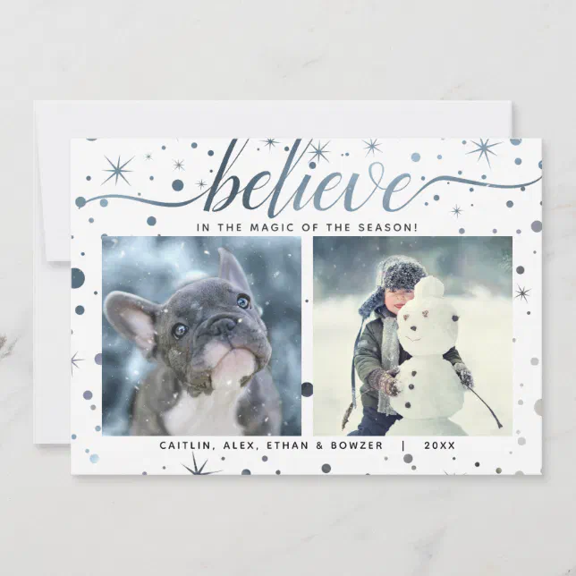 Holidays BELIEVE in the Magic Matching Text Effect Holiday Card | Zazzle