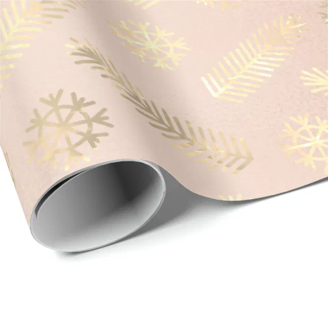 Holidays Christmas Snowflakes Gold Pink Blush Wrapping Paper | Zazzle