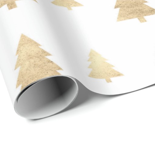 Holidays White Golden Christmas Tree Wrapping Paper | Zazzle