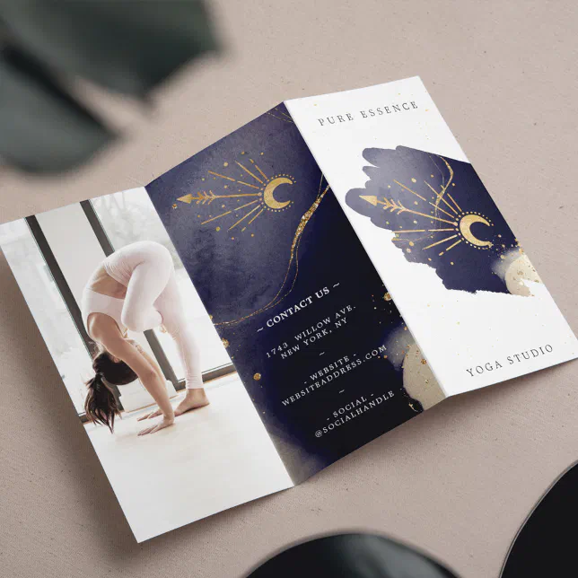 Holistic Celestial Sun Moon Dark Ink Yoga Tri-Fold | Zazzle