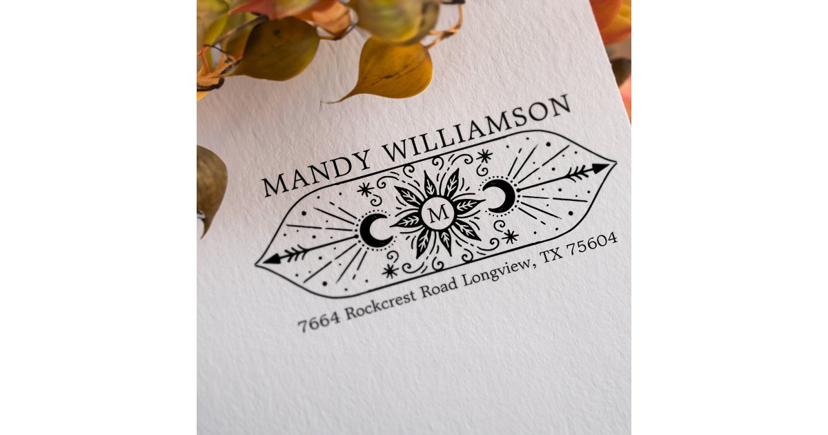 Holistic Spiritual Celestial Sun & Moon Monogram Self-inking Stamp | Zazzle