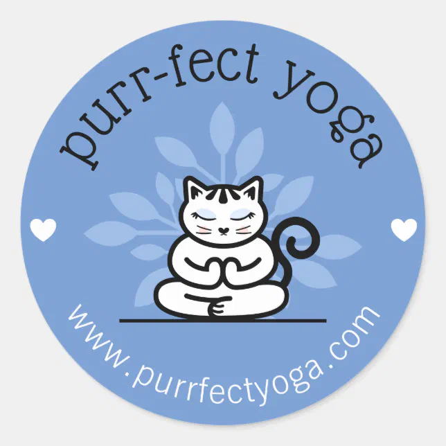 Holistic Yoga Cat Meditating Yoga Pose Blue Classic Round Sticker | Zazzle