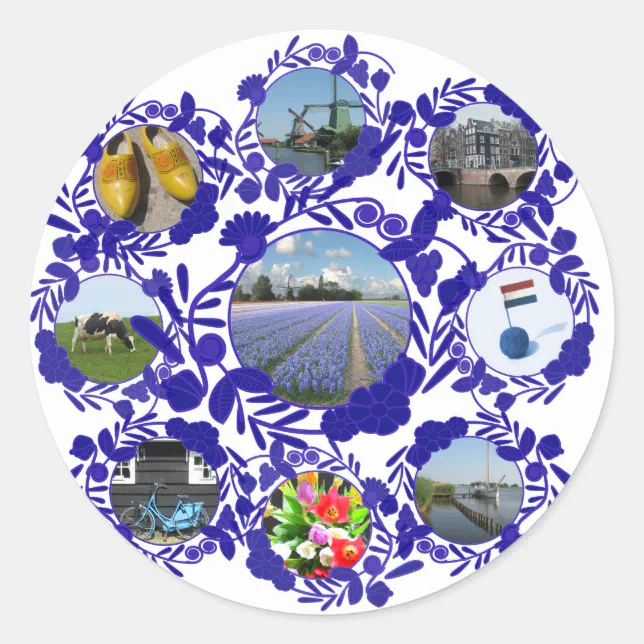 Holland Delft Blue Delftware Classic Round Sticker | Zazzle