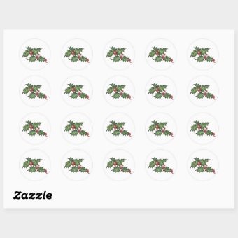 Holly and Berries | Christmas Holiday Stickers | Zazzle