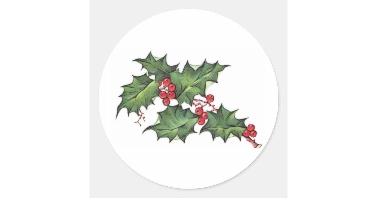 Holly and Berries | Christmas Holiday Stickers | Zazzle