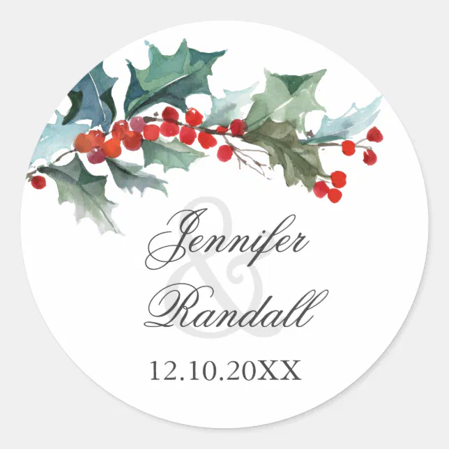 Holly and Berries Holiday Greenery Classic Round Sticker | Zazzle