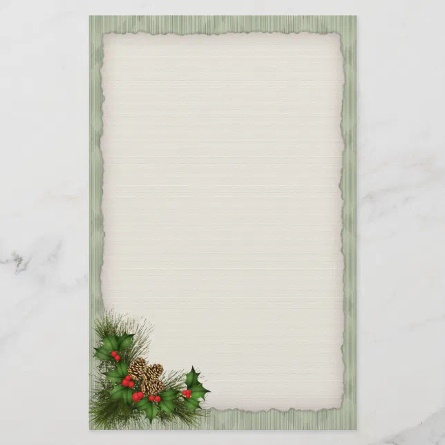 Holly and Pine Cone Christmas Stationery | Zazzle
