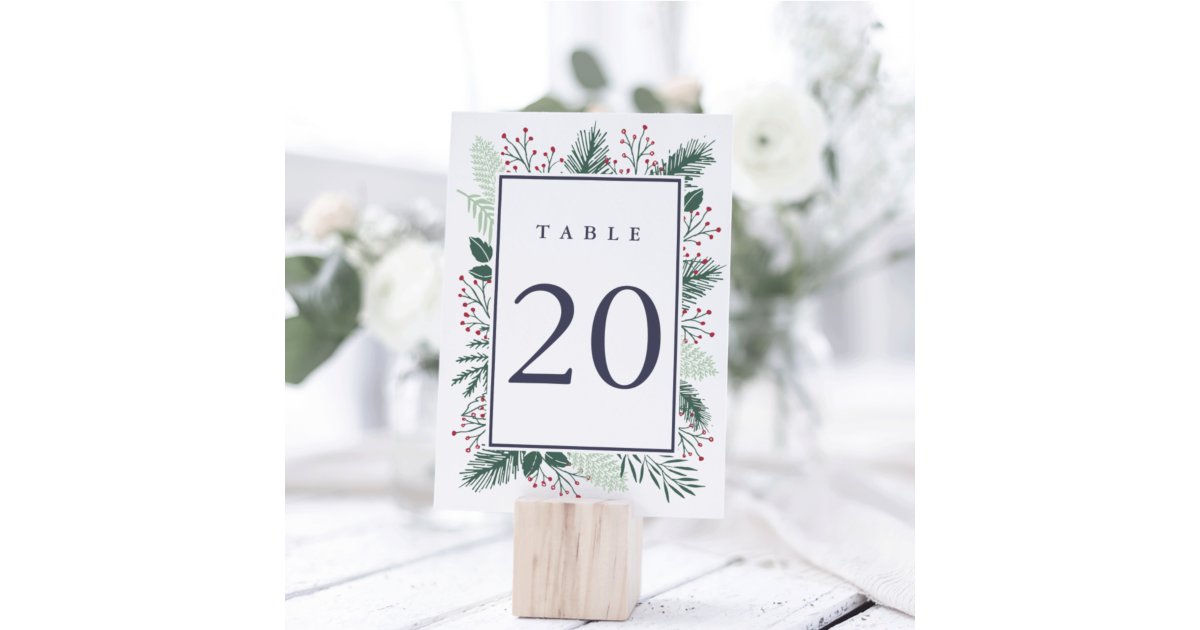 Holly and Pine Table Number Card | Zazzle