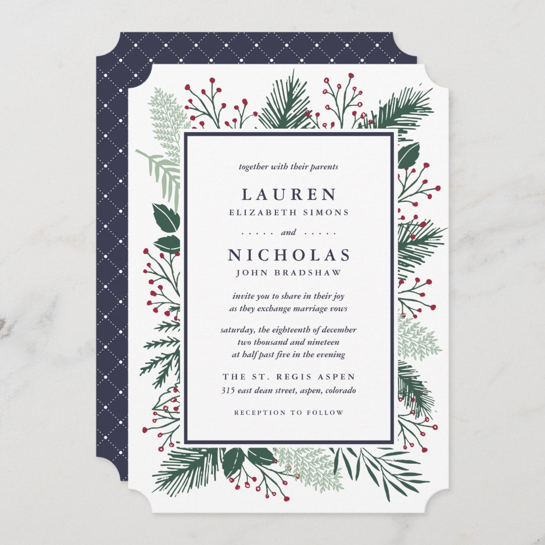 Holly and Pine Wedding Invitation | Zazzle