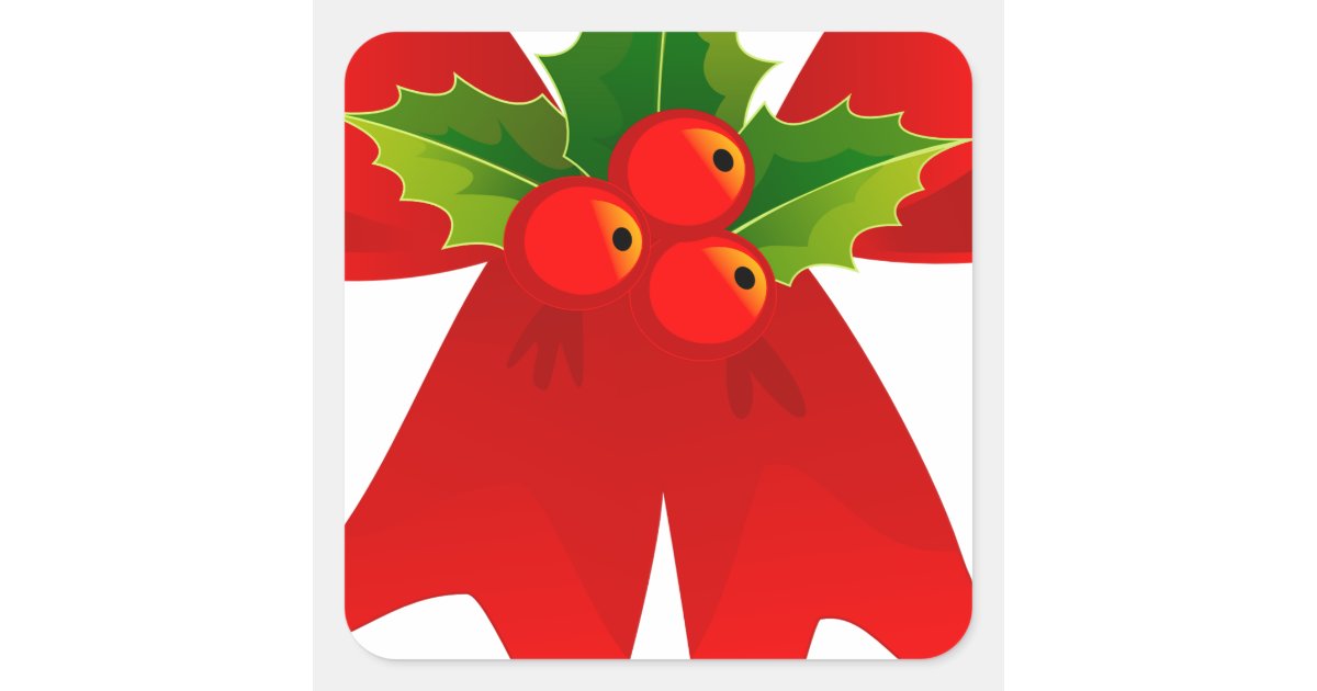 Holly and Red Bow Square Sticker | Zazzle