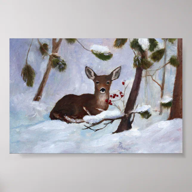 Holly Berry Deer Poster | Zazzle