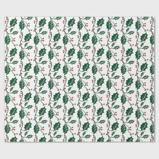 Holly Berry Pattern Wrapping Paper | Zazzle