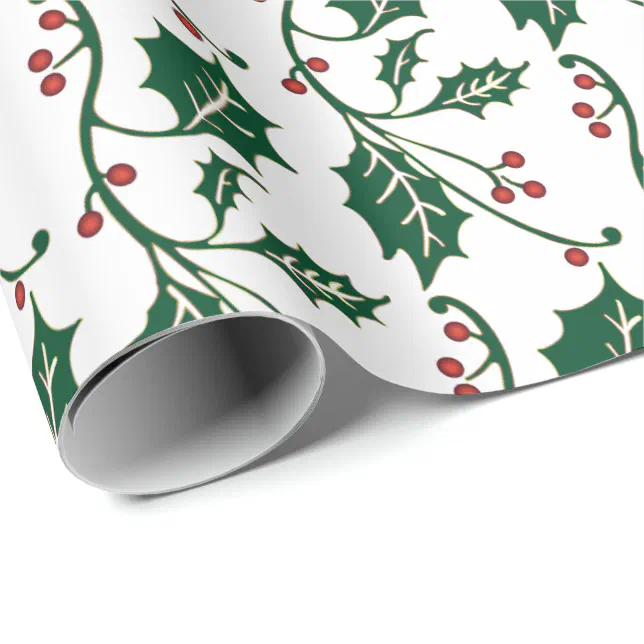 Holly Berry Pattern Wrapping Paper | Zazzle