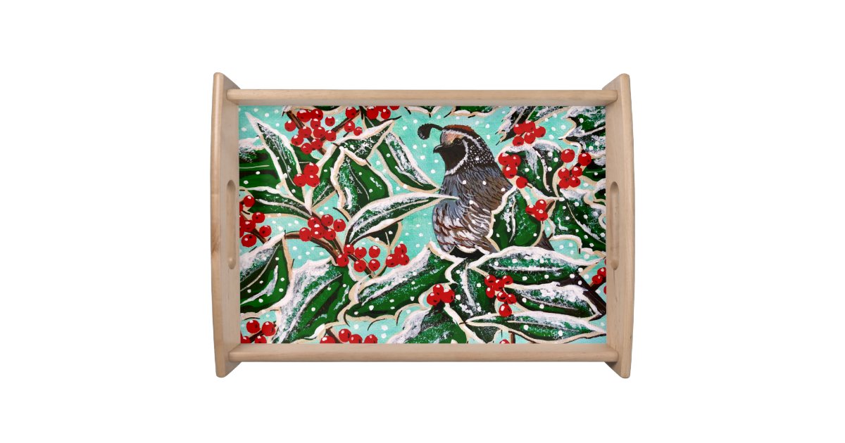 Holly Berry Quail Serving Tray | Zazzle