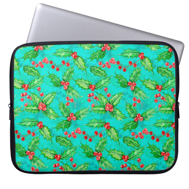 Holly berry watercolor laptop sleeve | Zazzle