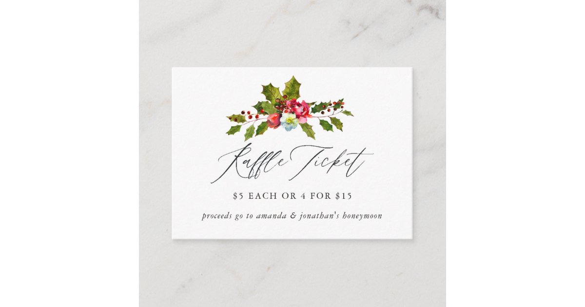 Holly Christmas Bridal Shower Raffle Ticket Enclosure Card | Zazzle